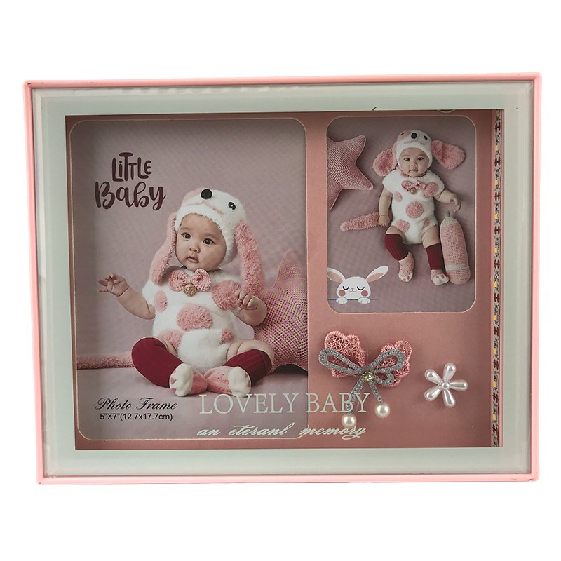 Rama foto din plastic cu leduri pentru poze cu copii, roz, 25x20 cm ...