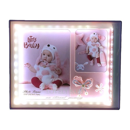 Rama foto din plastic cu leduri pentru poze cu copii, roz, 25x20 cm ...