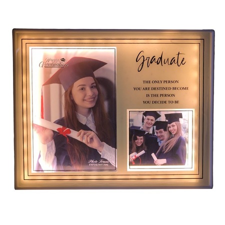 Rama foto lemn cu led si 2 poze absolvire, 25X20 cm - eMAG.ro