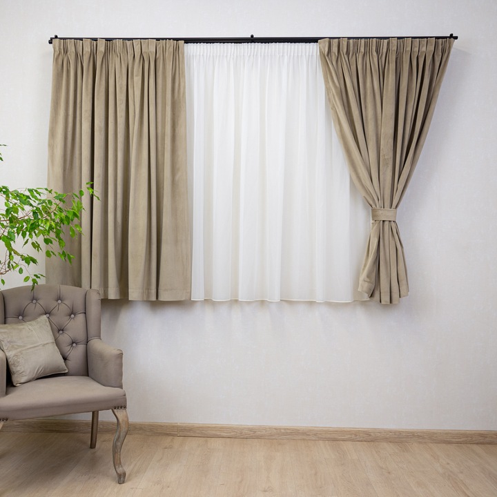 Set 2 draperii scurte cu doua benzi de prindere Hiko COMFY catifea bej ...