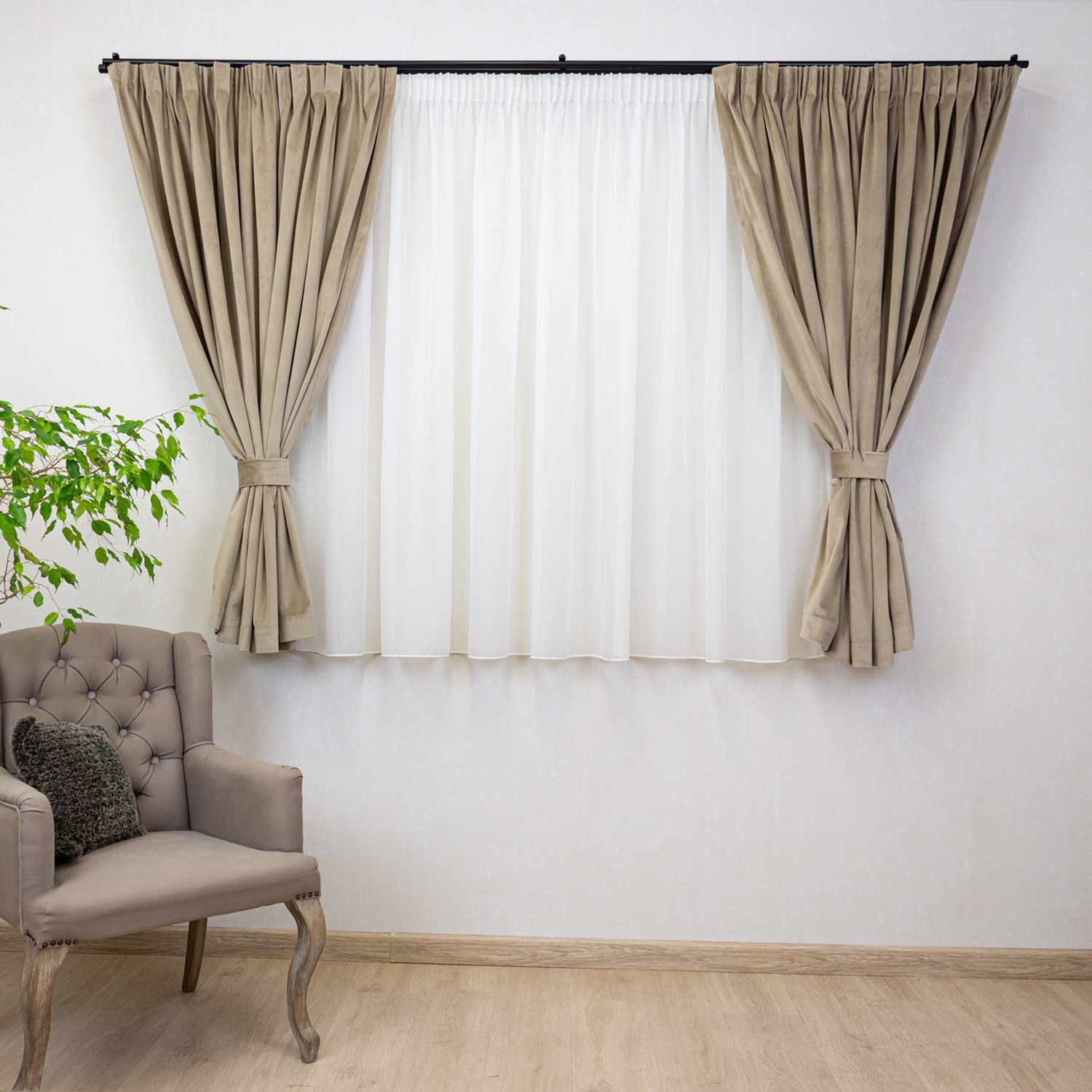 Set 2 Draperii Scurte Cu Doua Benzi De Prindere Hiko Comfy, Catifea Bej ...