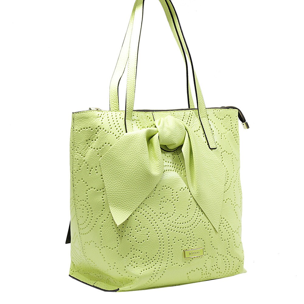 Geanta de dama RIPANI, din piele naturala, culoarea fistic, made in ...