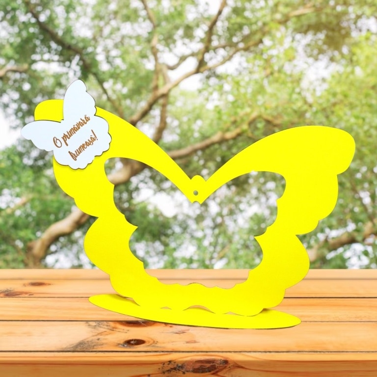 Suport Glob Floral tip Fluture, Blank, Lemn, Galben, 33x25cm, SPG003 ...