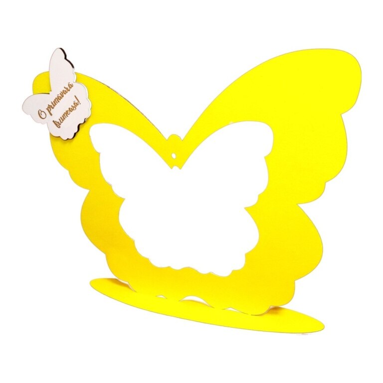 Suport Glob Floral tip Fluture, Blank, Lemn, Galben, 33x25cm, SPG003 ...