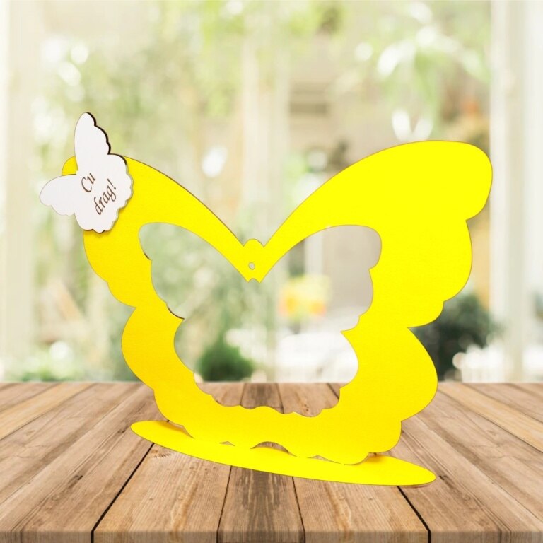 Suport Glob Floral tip Fluture, Blank, Lemn, Galben, 33x25cm, SPG001 ...