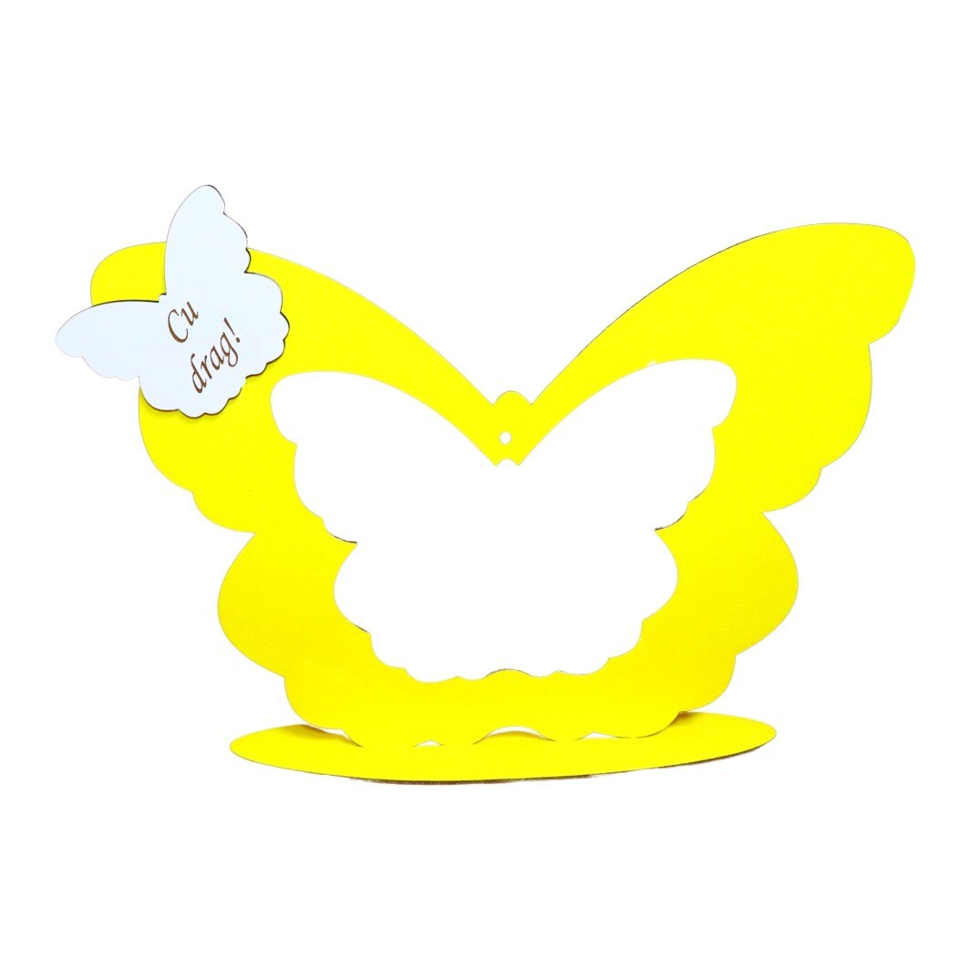 Suport Glob Floral tip Fluture, Blank, Lemn, Galben, 33x25cm, SPG001 ...