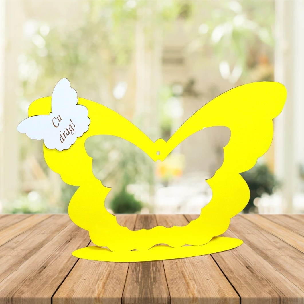 Suport Glob Floral tip Fluture, Blank, Lemn, Galben, 33x25cm, SPG001 ...