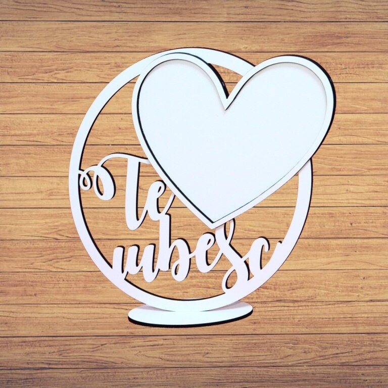 Baza Licheni, Inima, Te Iubesc, Lemn, Alb, 20cm, BL021 - eMAG.ro