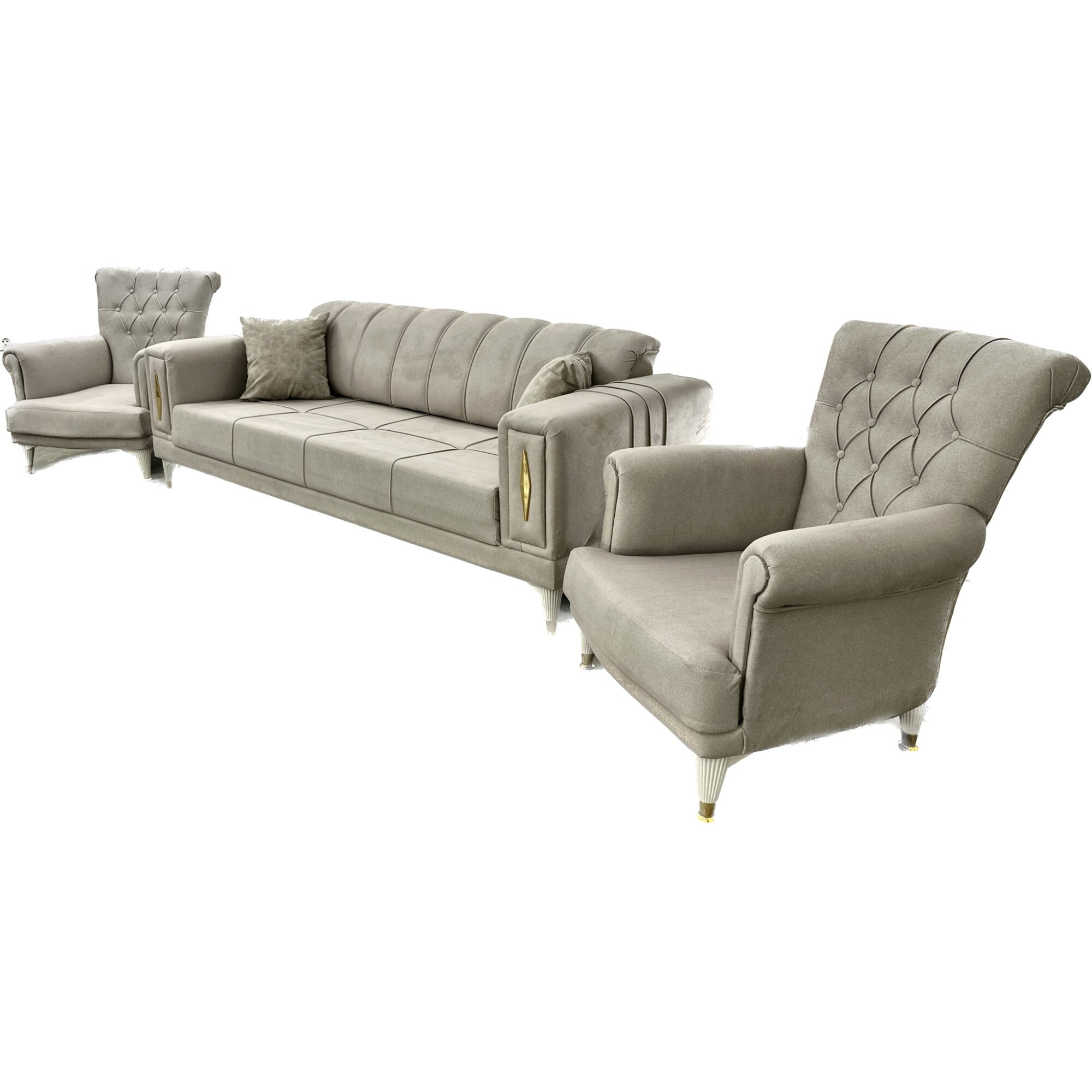 Set canapea extensibila Crem 3 locuri 215 cm x 80 x 80 cm cu 2 fotolii ...