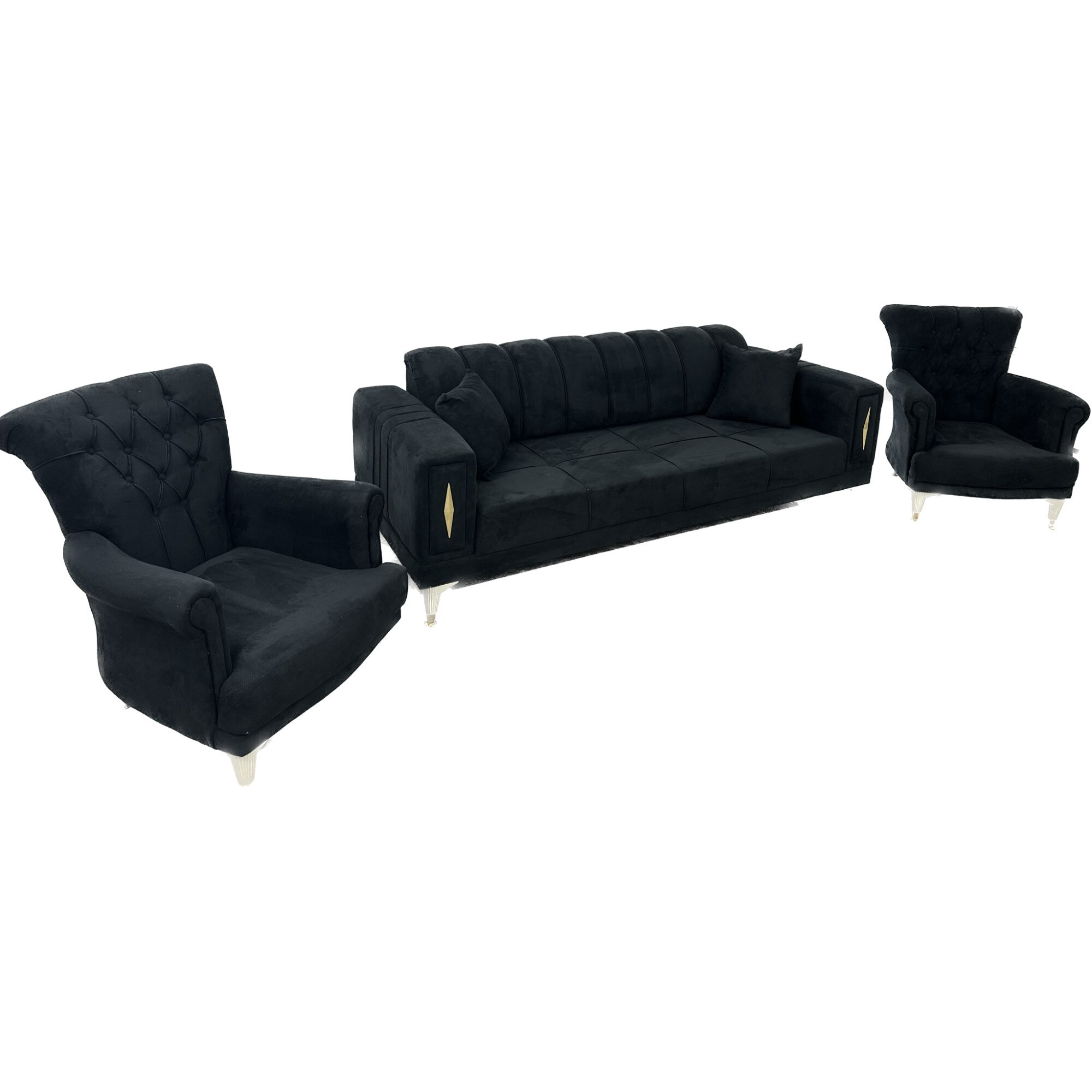 Set canapea extensibila Negru 3 locuri 215 cm x 80 x 80 cm cu 2 fotolii ...