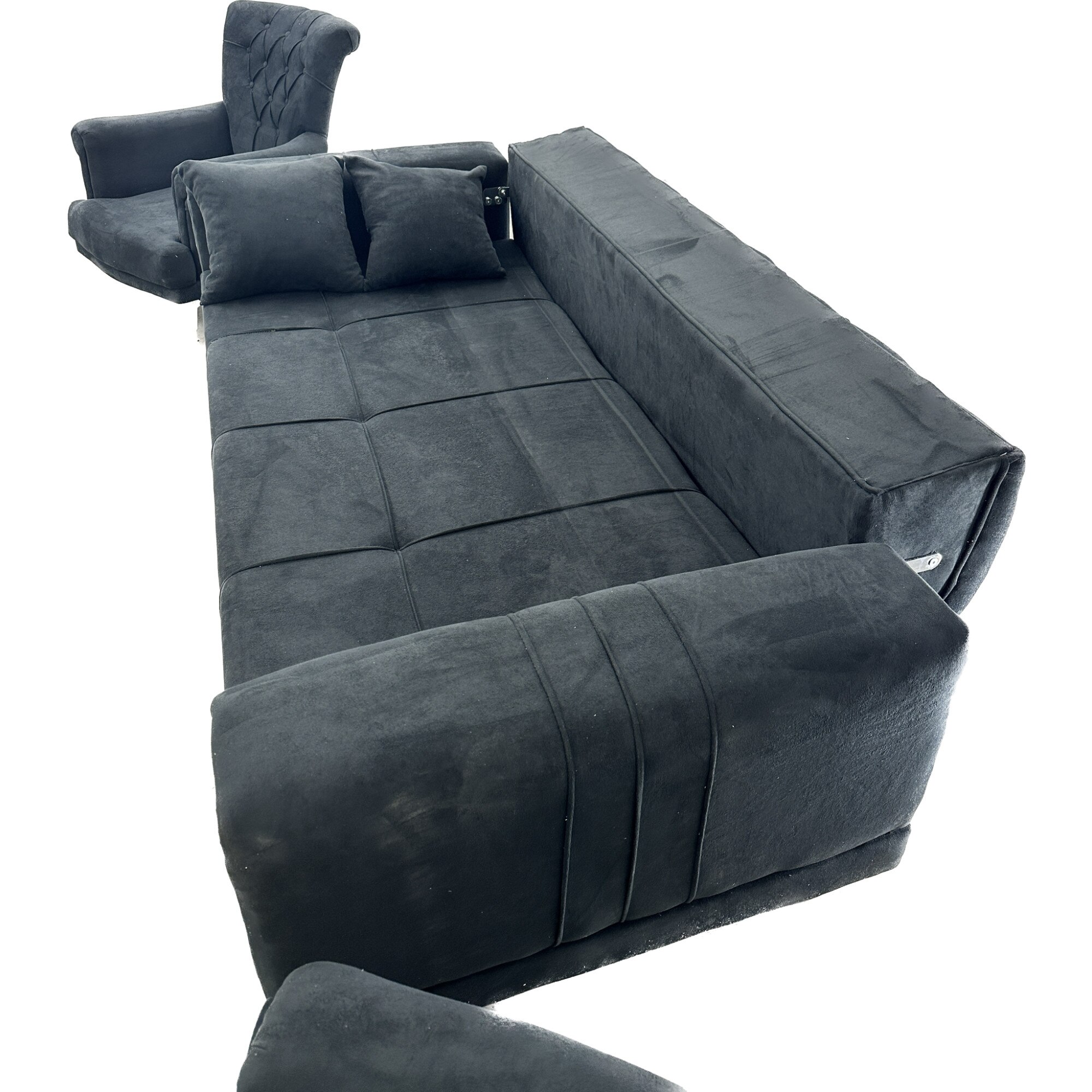 Set canapea extensibila Negru 3 locuri 215 cm x 80 x 80 cm cu 2 fotolii ...