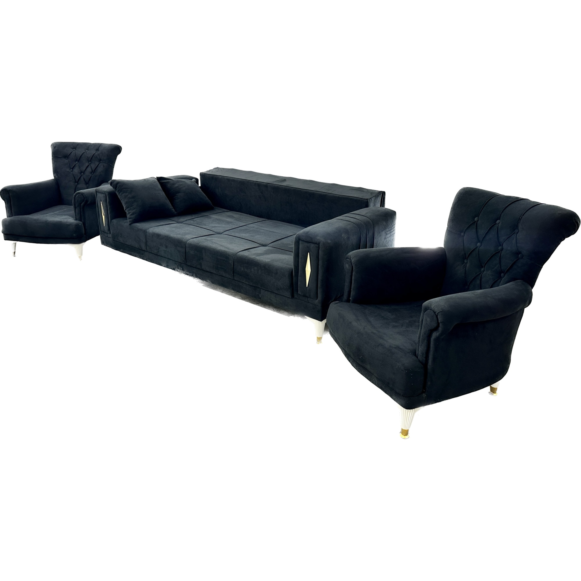 Set canapea extensibila Negru 3 locuri 215 cm x 80 x 80 cm cu 2 fotolii ...