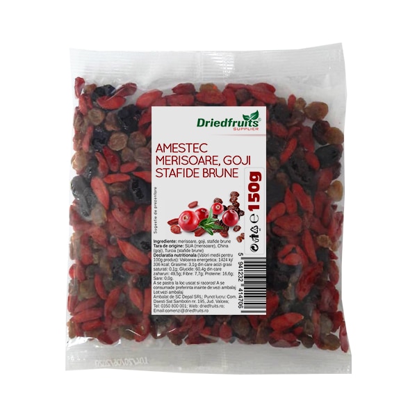 Amestec fructe goji, merisoare si stafide brune - 150 g - eMAG.ro