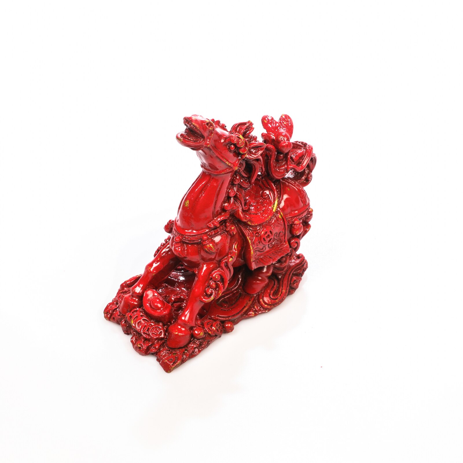 Statueta Feng Shui Cal Rosu cu monede si pepite pentru noroc, dragoste ...