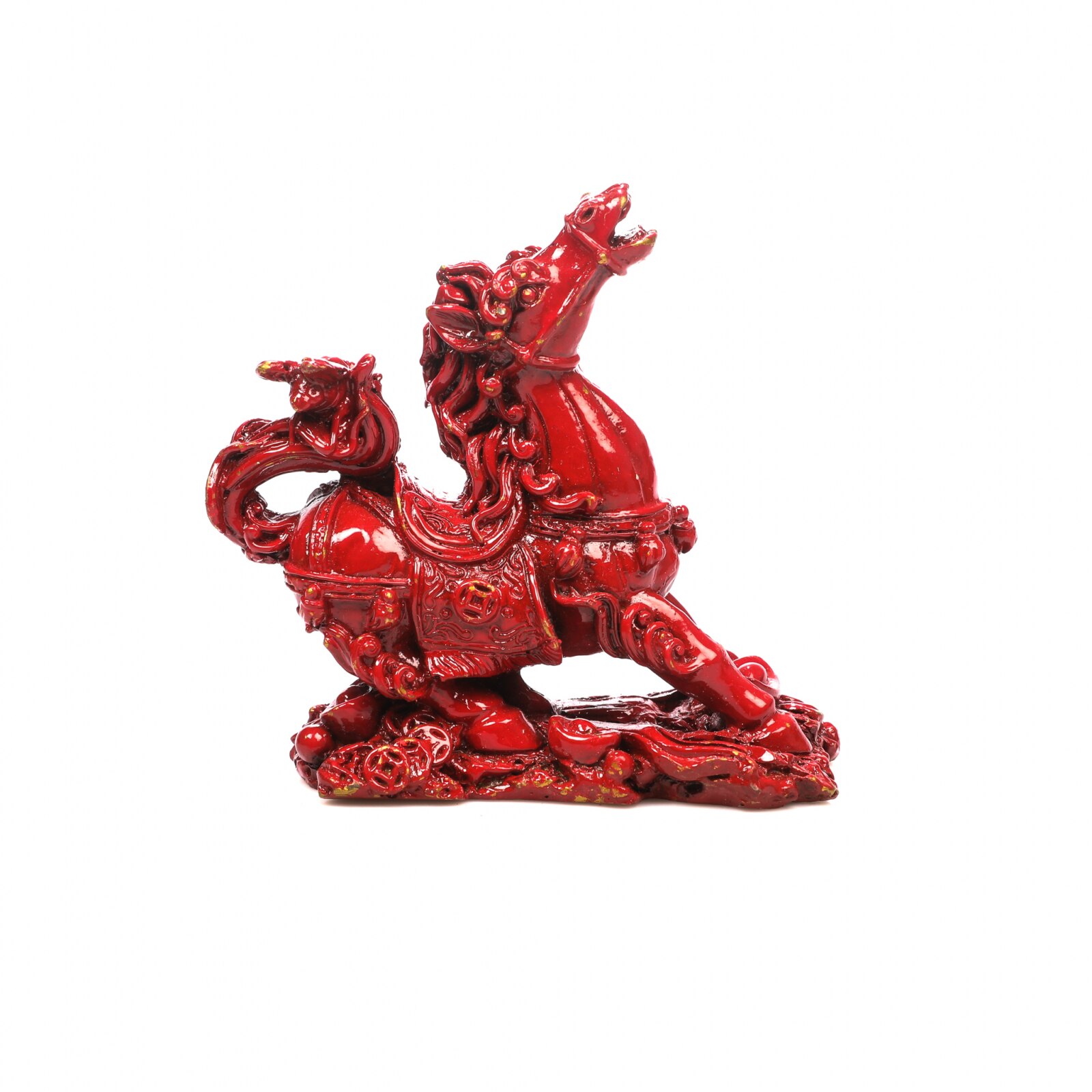 Statueta Feng Shui Cal Rosu cu monede si pepite pentru noroc, dragoste ...