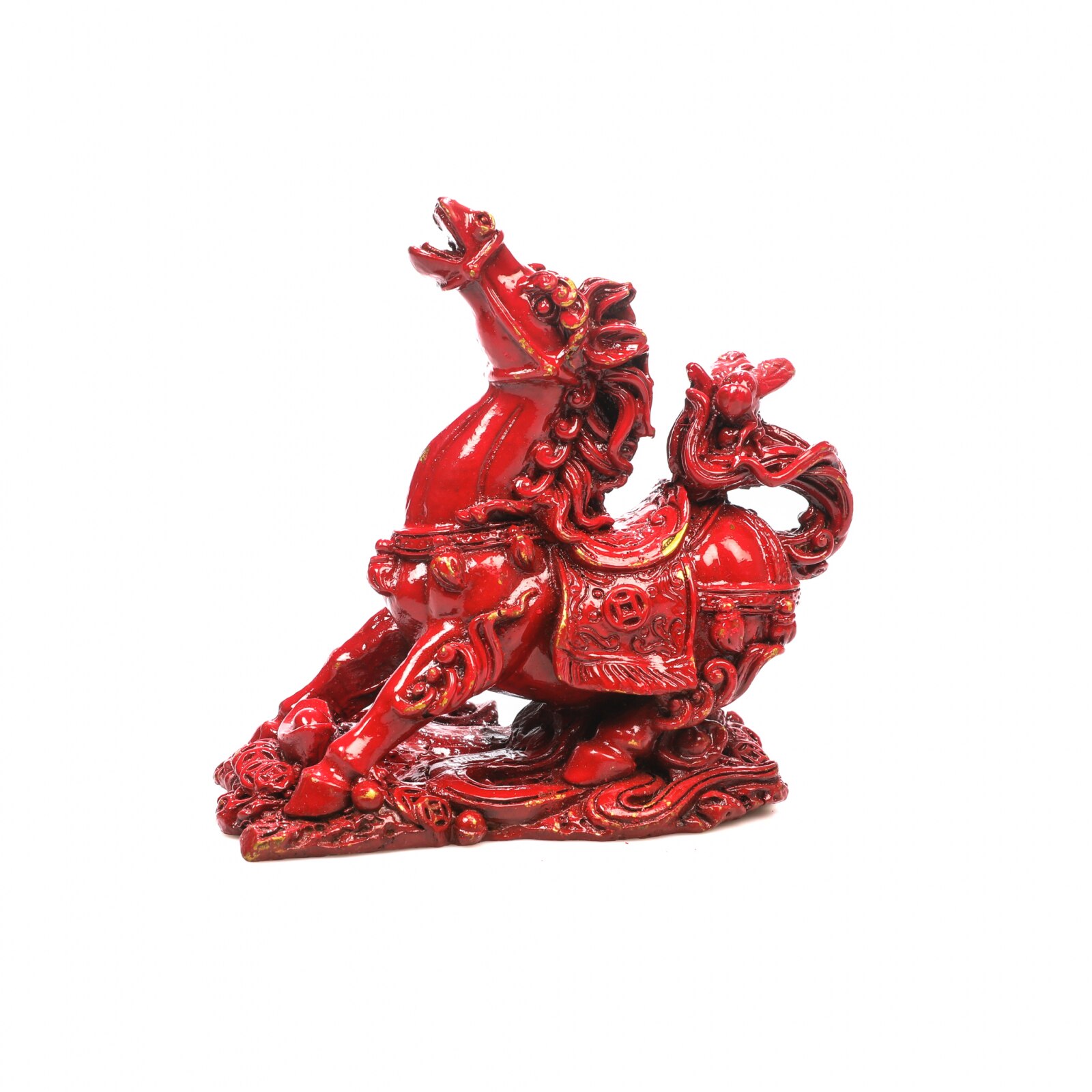 Statueta Feng Shui Cal Rosu cu monede si pepite pentru noroc, dragoste ...