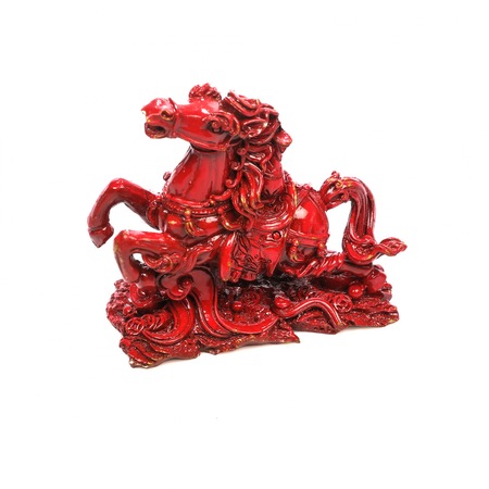 Statueta Feng Shui Cal Rosu in 2 picioare cu monede si pepite pentru ...