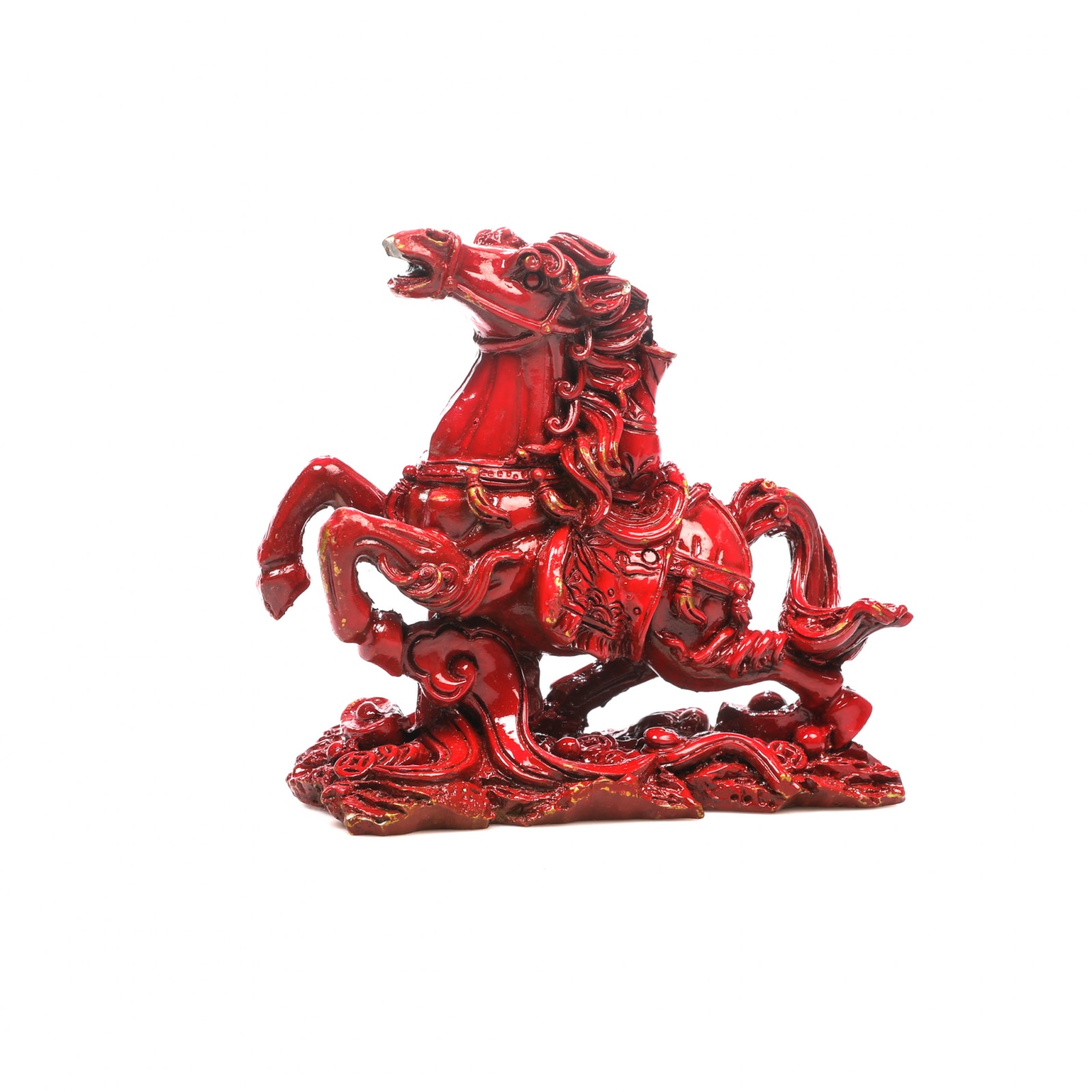 Statueta Feng Shui Cal Rosu in 2 picioare cu monede si pepite pentru ...