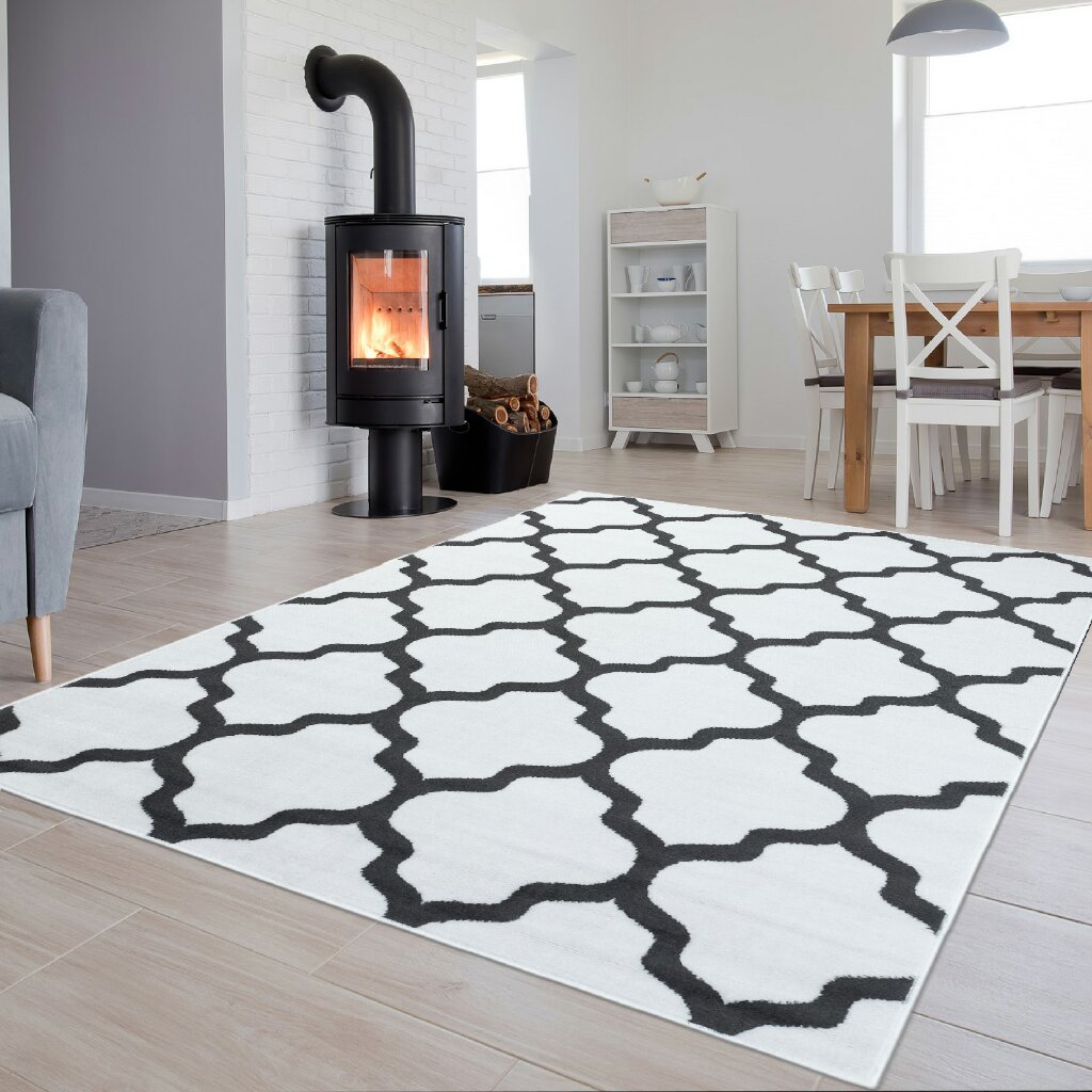 Килим за хол/спалня, Tapiso, Луксозен, Полипропилен, 160 х 220 см, Бяло ...