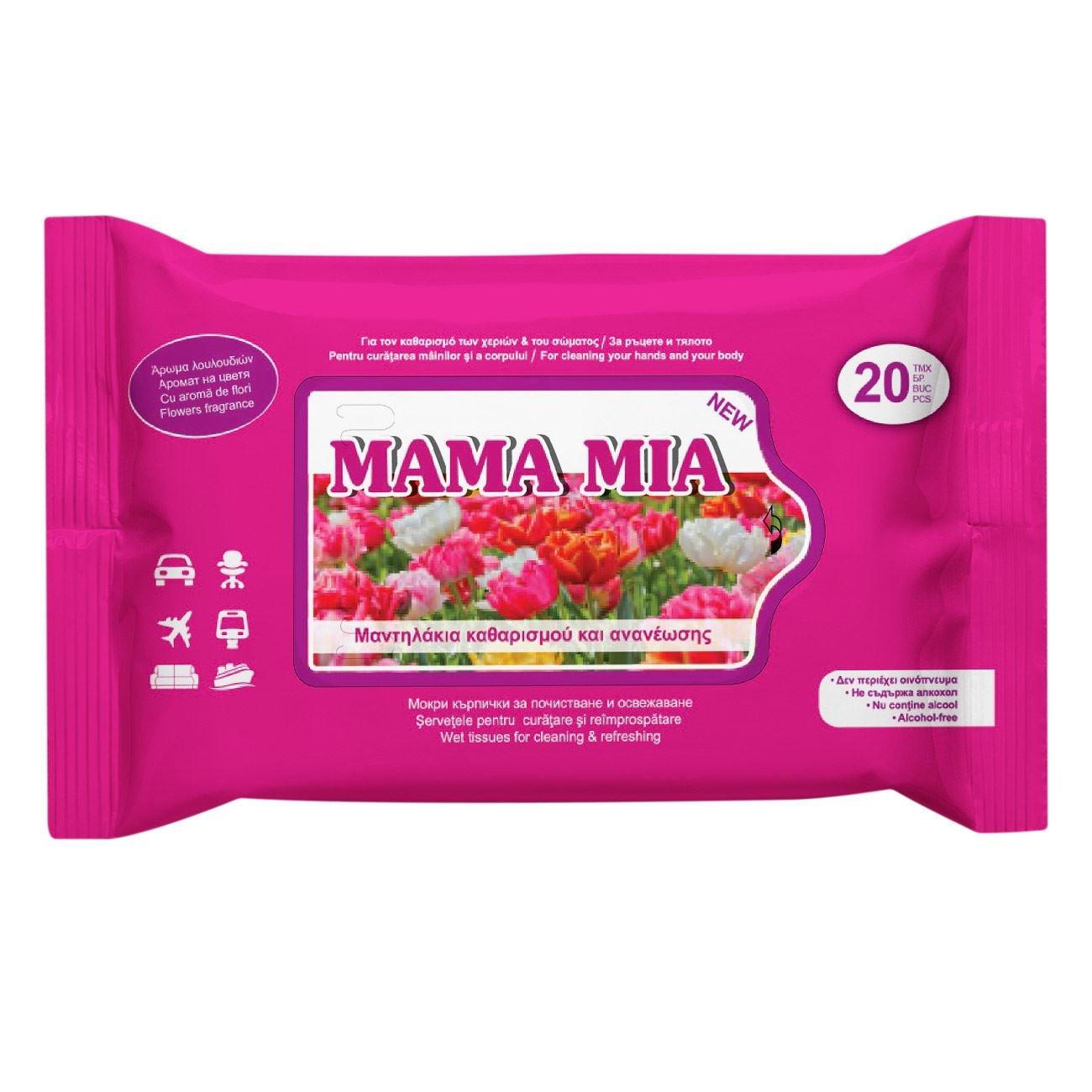 Set, 20 Servetele umede, Mama Mia cu parfum de flori - eMAG.ro