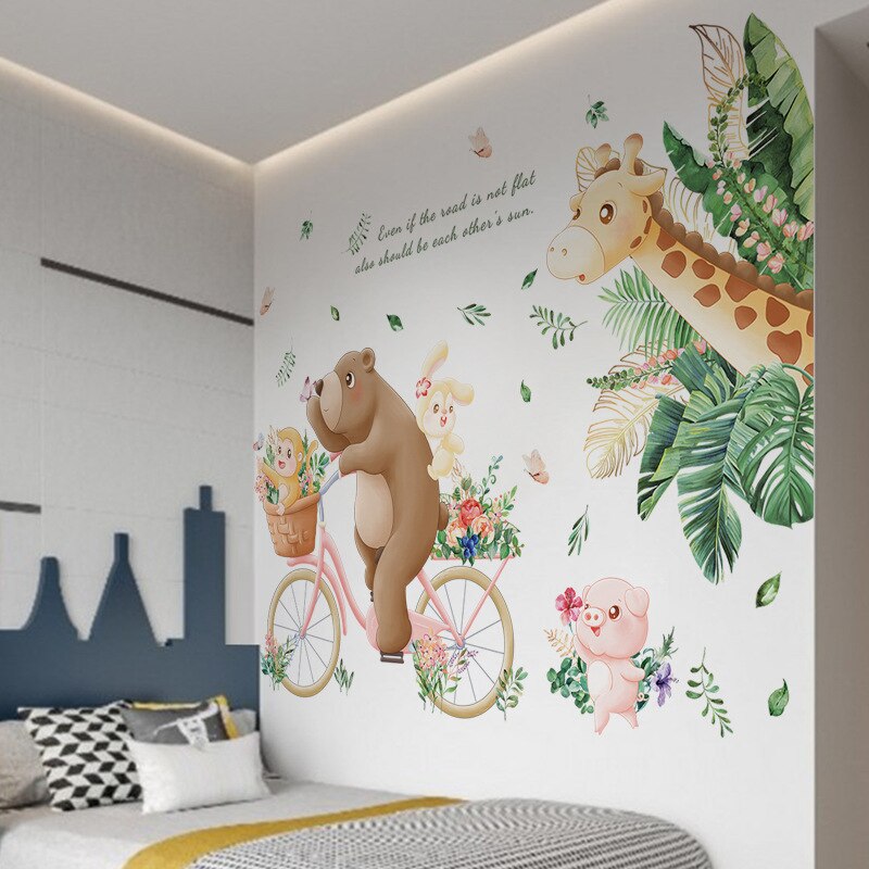 Sticker Autocolant Perete Copii, Urs pe Bicicleta, Iepuras, Maimuta ...