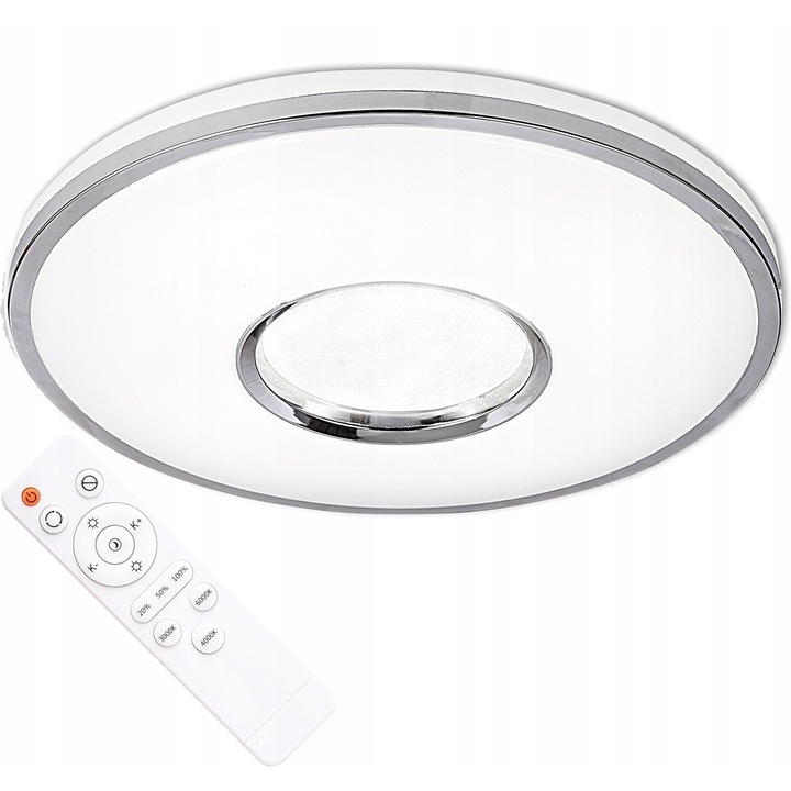 Plafoniera LED, Polux, Otel/Plastic, 36W, 49cm, Telecomanda, Alb - eMAG.ro