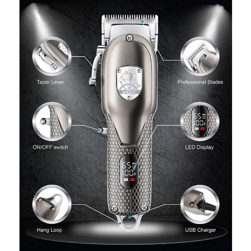 Set aparat de tuns profesional VGR, perie fade si pieptan, carcasa ...