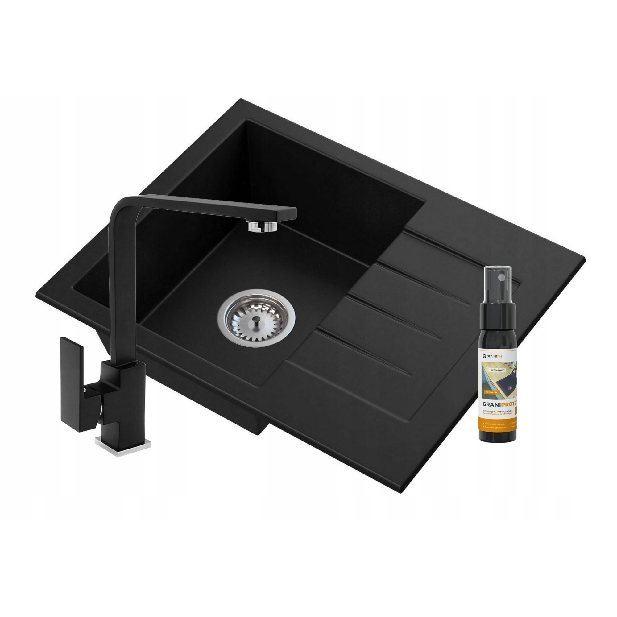 Set chiuveta bucatarie + sifon + robinet Milano, Granitan, Granit/Alama ...