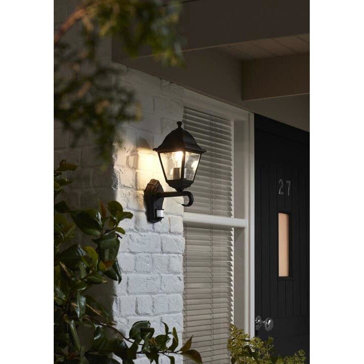 Felinar de exterior din aluminiu si sticla, cu senzor, negru - eMAG.ro