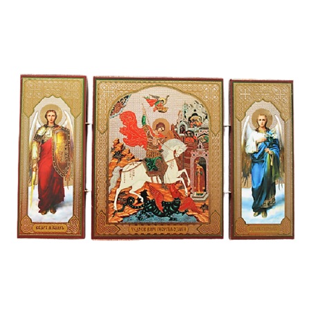Икона, Свети Георги, Триптих, Дърво, 21х12см - eMAG.bg
