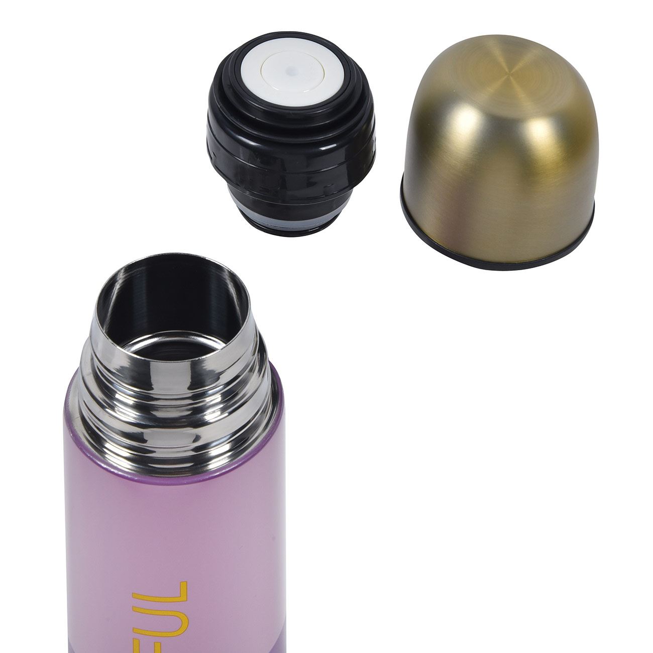 Termos din inox Beautiful, model liliac violet, capac metalic auriu ...