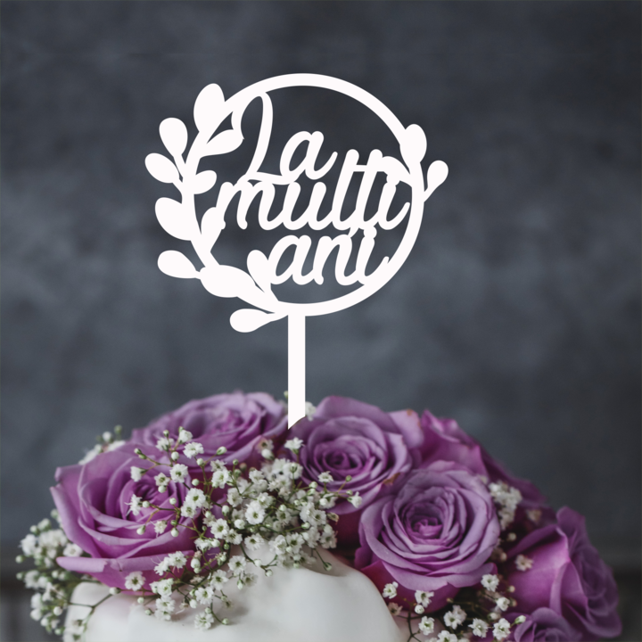 Topper tort La multi ani, Inedit Print, TC814, Alb, 10 cm - eMAG.ro