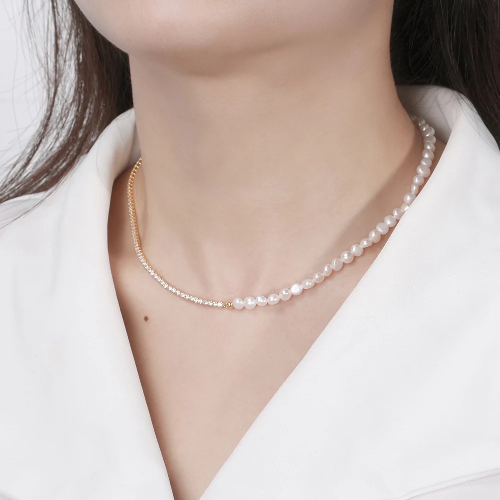 Colier Portofino Tennis cu Perle Naturale, Argint Placat Aur 18k - eMAG.ro