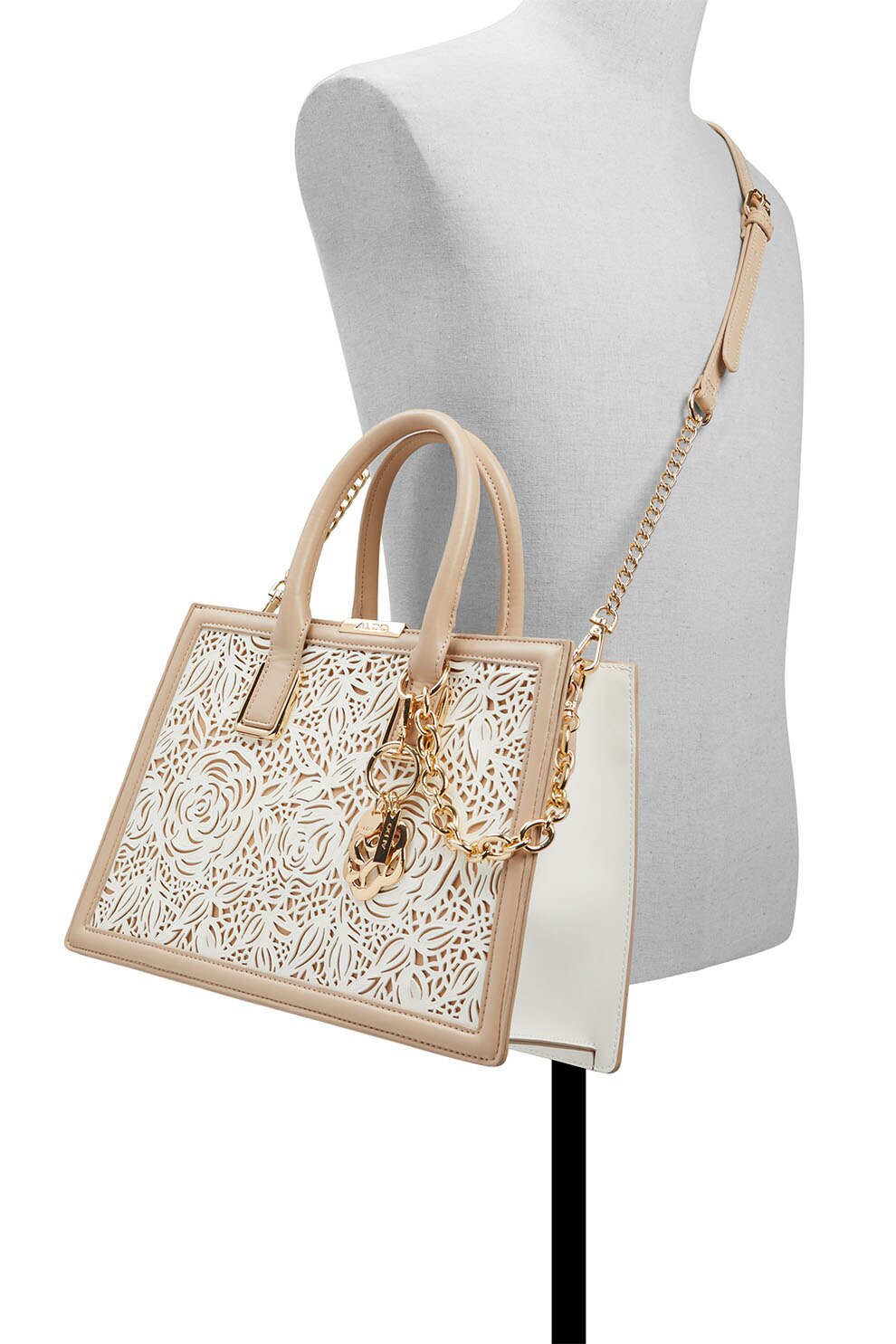 Aldo, Geanta tote cu design cu decupaj Freesya, Alb, Bej - eMAG.ro