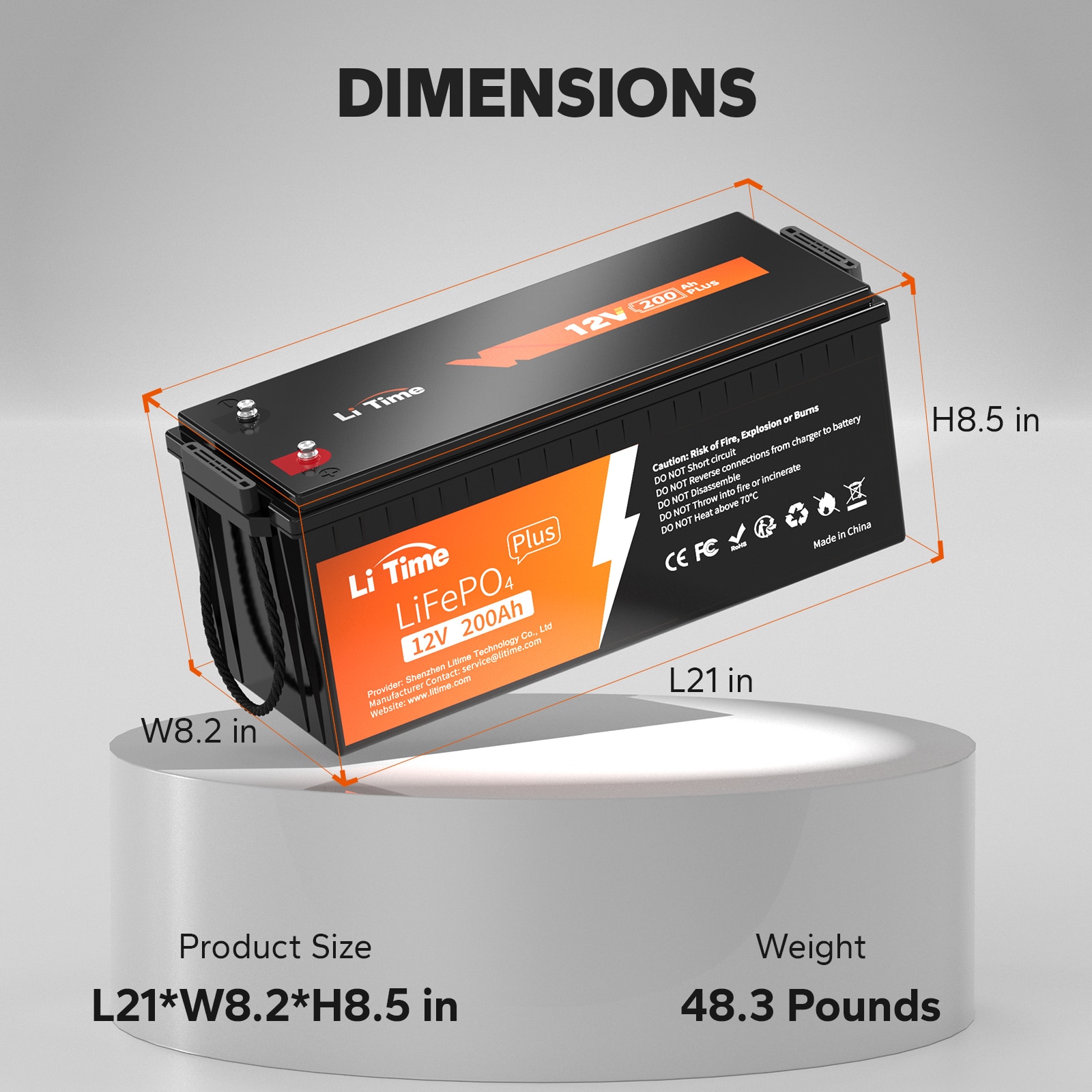 Baterie cu litiu LiFePO4 Plus, LiTime, Multifunctionala,12V, 200Ah, BMS ...