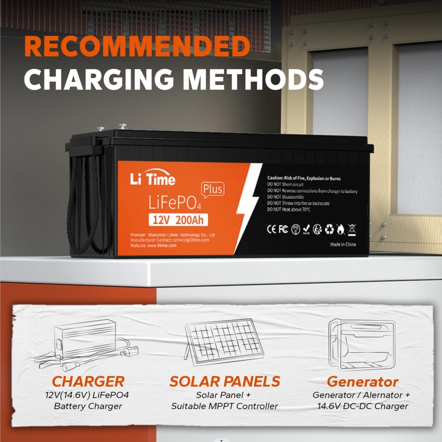 Baterie cu litiu LiFePO4 Plus, LiTime, Multifunctionala,12V, 200Ah, BMS ...