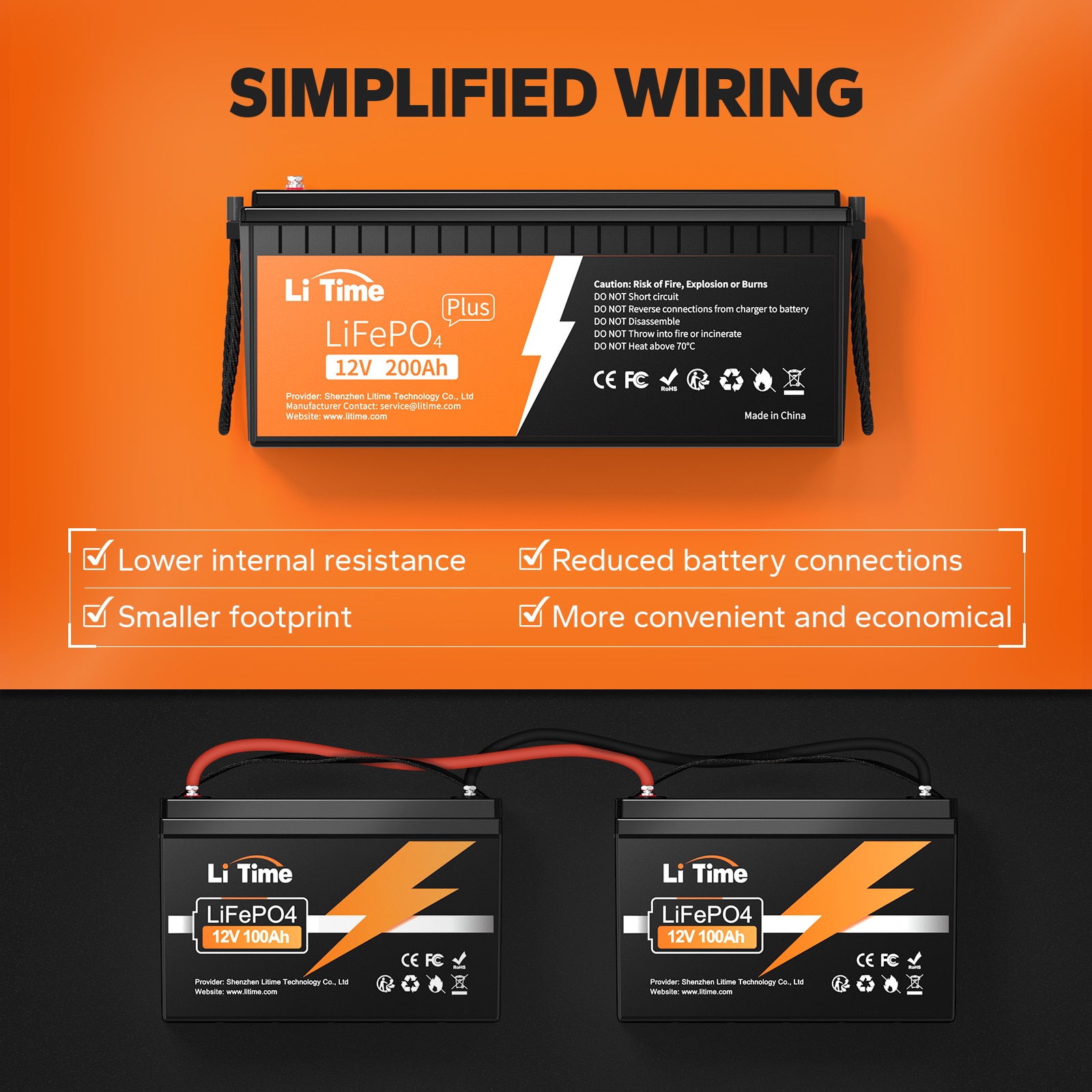 Baterie cu litiu LiFePO4 Plus, LiTime, Multifunctionala,12V, 200Ah, BMS ...