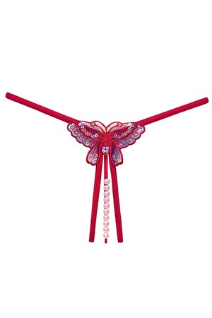 Chiloti sexy tanga decupati, accesorizati cu margele, LH2242, rosu, S-L ...
