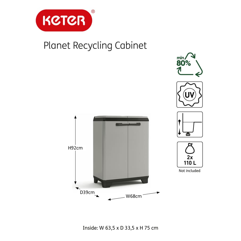 Кетер Шкаф за рециклиране Planet Keter, Сиво и черно, 6 Kg - eMAG.bg