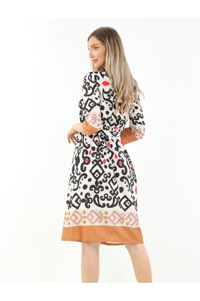 Rochie Dama Ximena Alb cu Mustar, M INTL - eMAG.ro