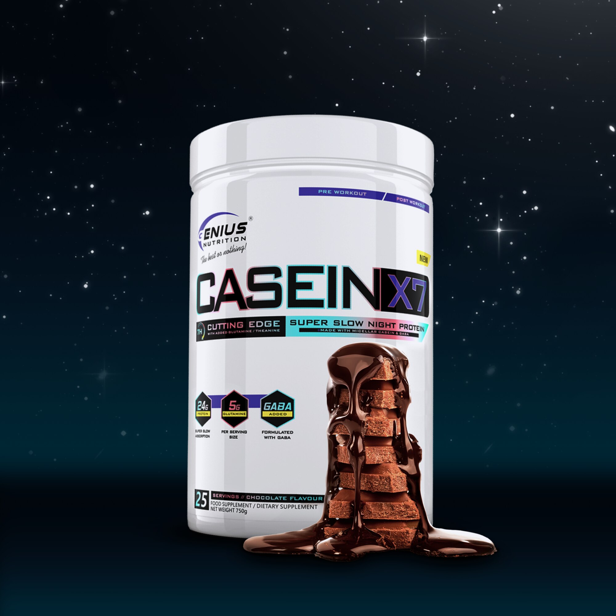 Caseina Micelara Casein-X7 aroma de Ciocolata 750g, Pudra Genius ...