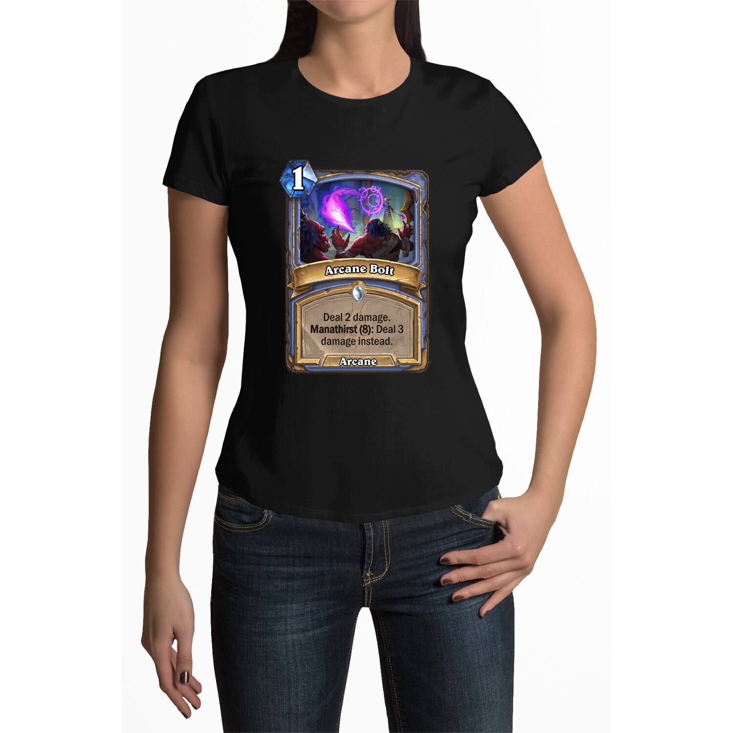Tricou pentru dama personalizat, Negru, carte HearthStone - Arcane Bolt ...