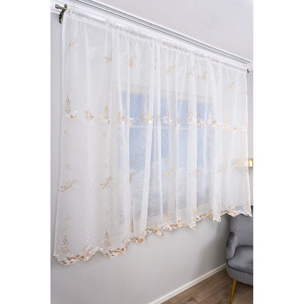 Perdea Bucatarie Harnicuta cu model Cescute Aurii 200x200 cm - eMAG.ro