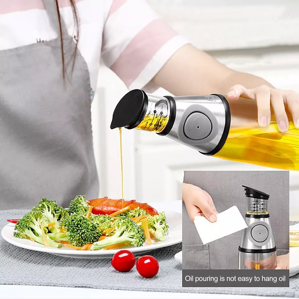 Dozator de ulei si otet, Smart Pressure, sticla si inox, recipient ...