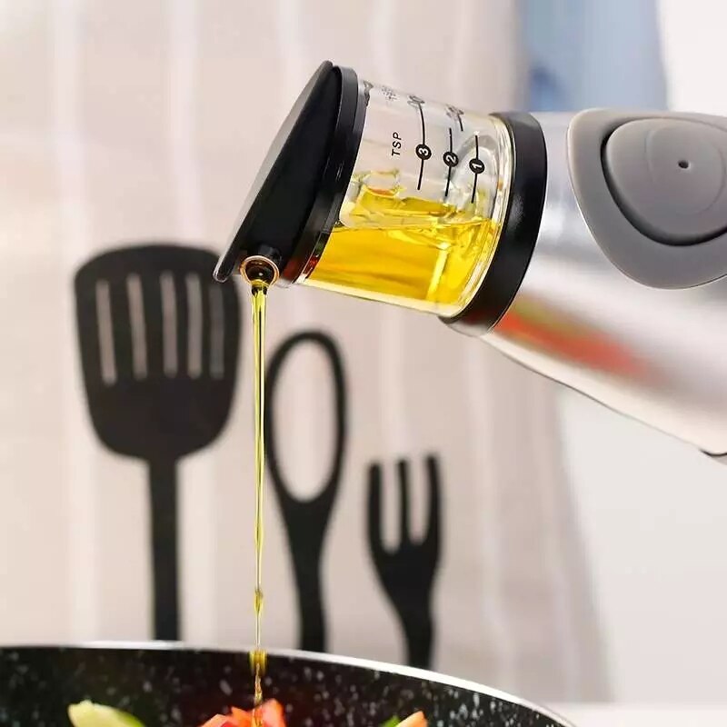 Dozator de ulei si otet, Smart Pressure, sticla si inox, recipient ...