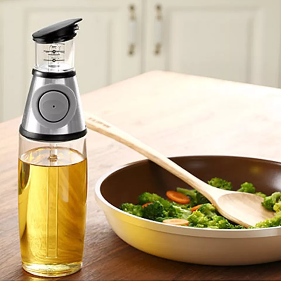 Dozator de ulei si otet, Smart Pressure, sticla si inox, recipient ...