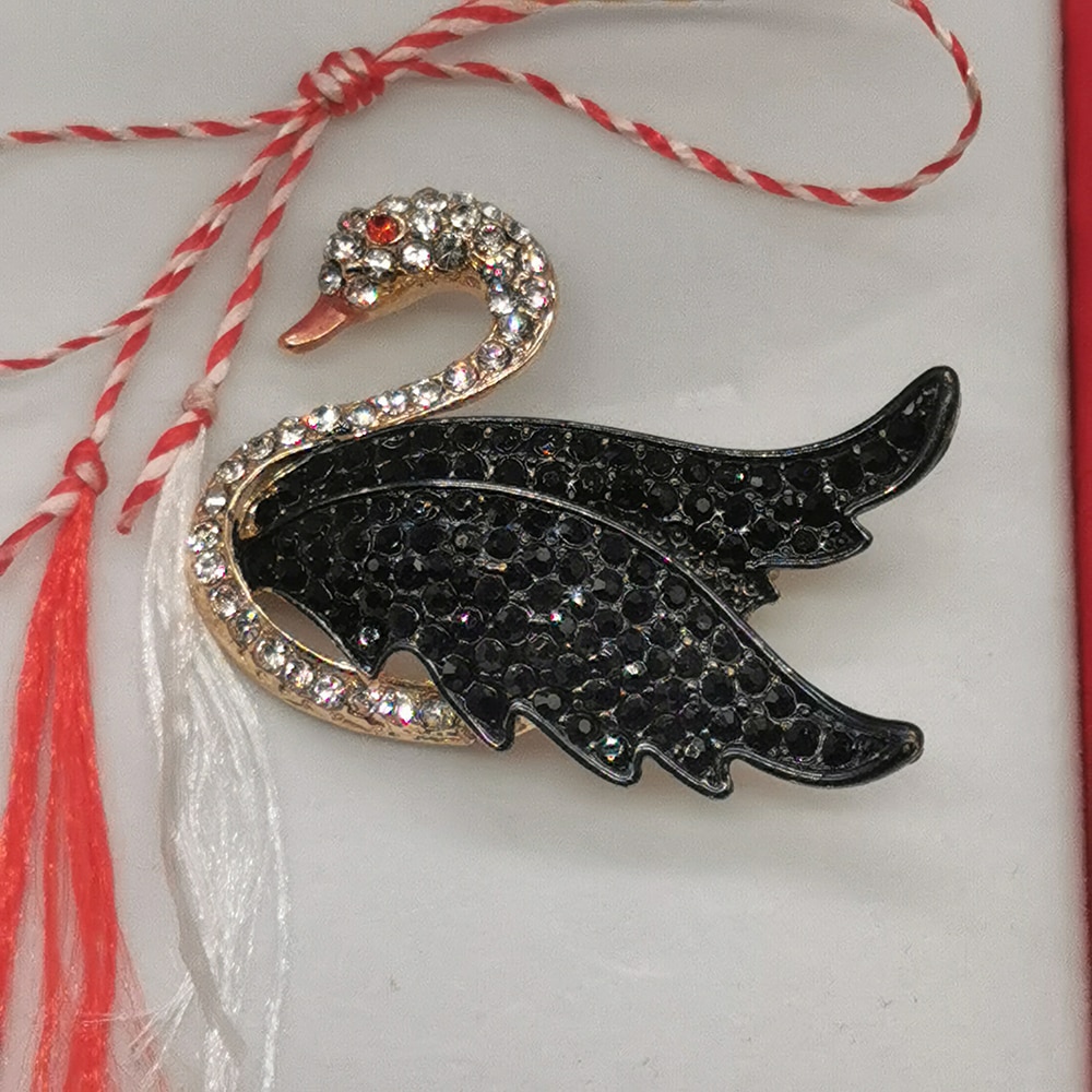 Martisor Brosa Mare, Lebada Neagra Gratioasa, in cutie de catifea rosie ...