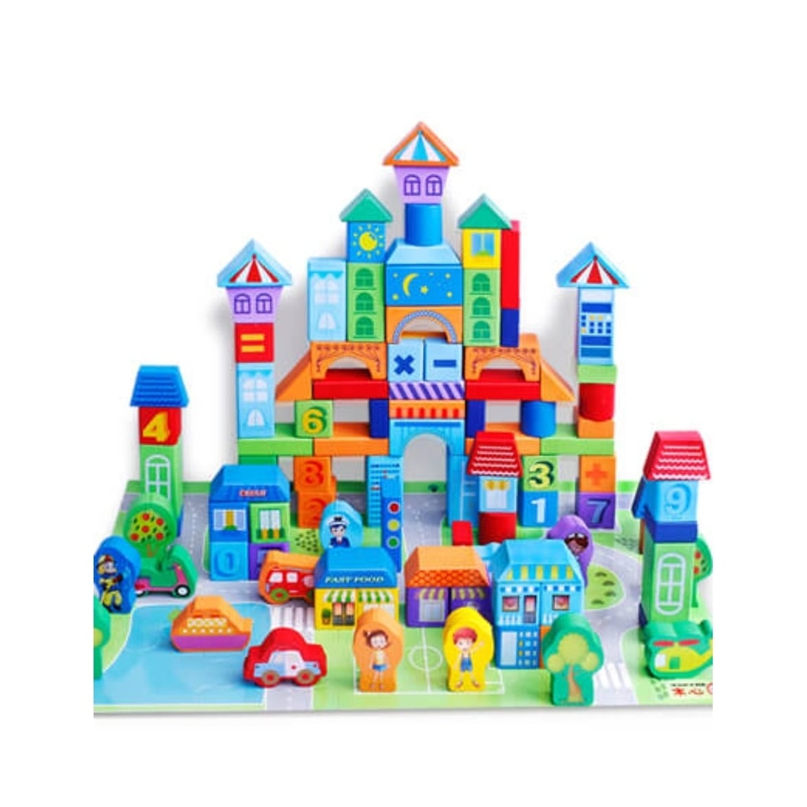 Set de constructie cuburi, Traffic Urban Blocks, 100 piese, lemn ...