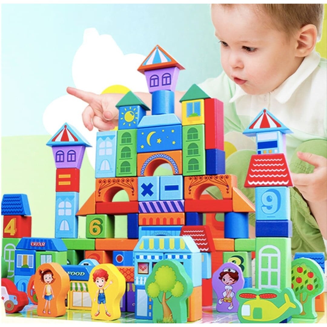 Set de constructie cuburi, Traffic Urban Blocks, 100 piese, lemn ...
