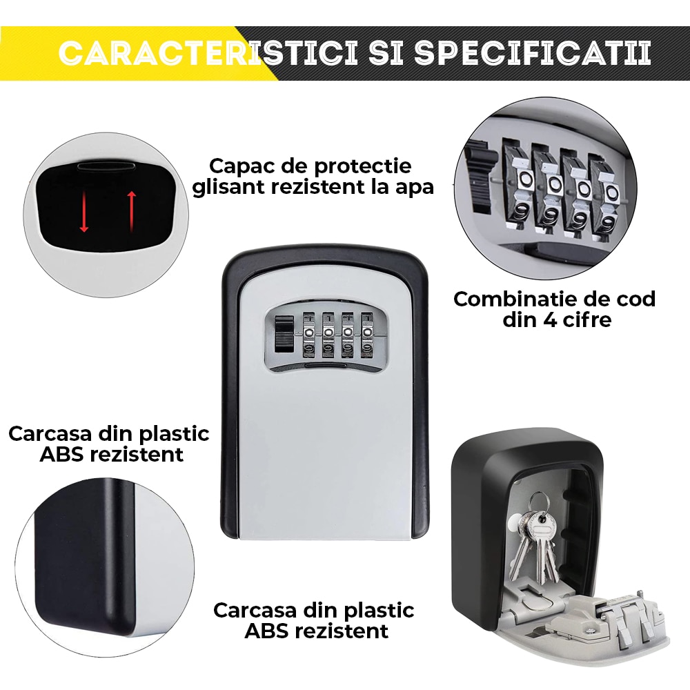 Set 4 cutii cu cifru pentru depozitare chei Echo Soul®, montare pe ...